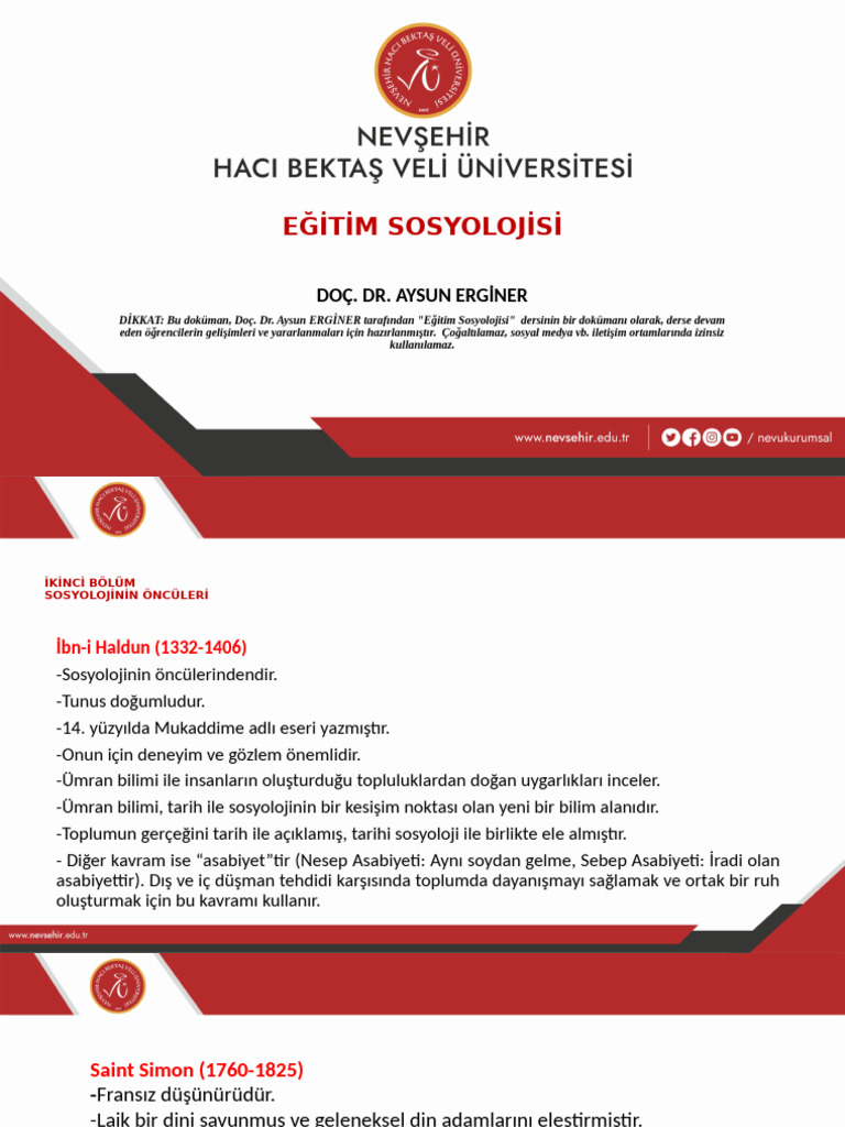 Eğ. Sos. (2. Sosyolojinin Öncüleri) | PDF