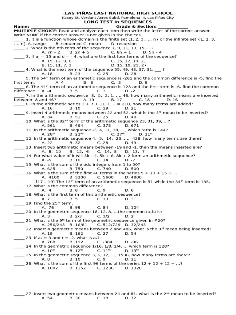 Long Test in Sequences With Key | PDF