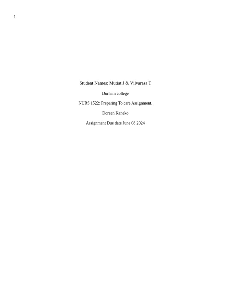 Preparing To Care Assignment | PDF
