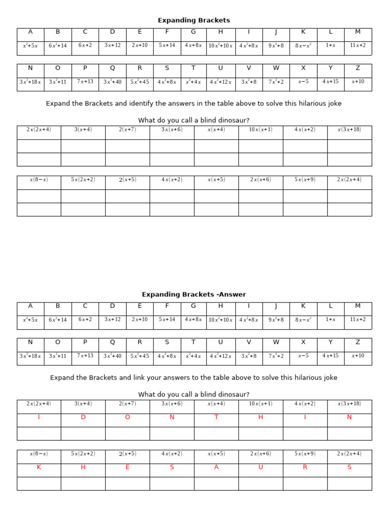 A B C D E F G H I J K L M: Expanding Brackets | PDF