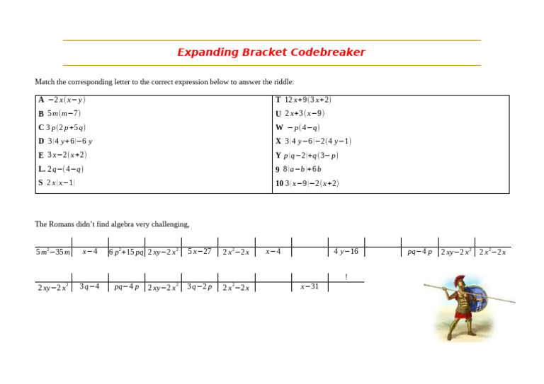 Expanding Bracket Codebreaker: Match The Corresponding Letter To The Correct Expression Below To ...