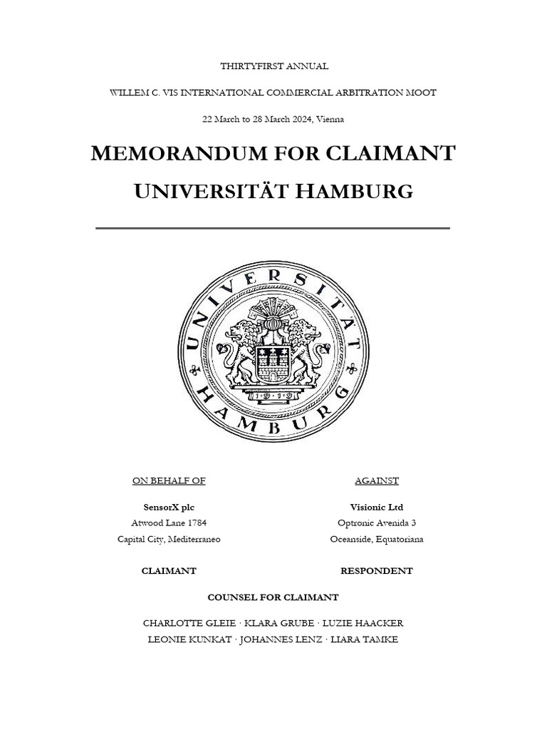 31th Vis Moot - Best Memo For Claimant | PDF