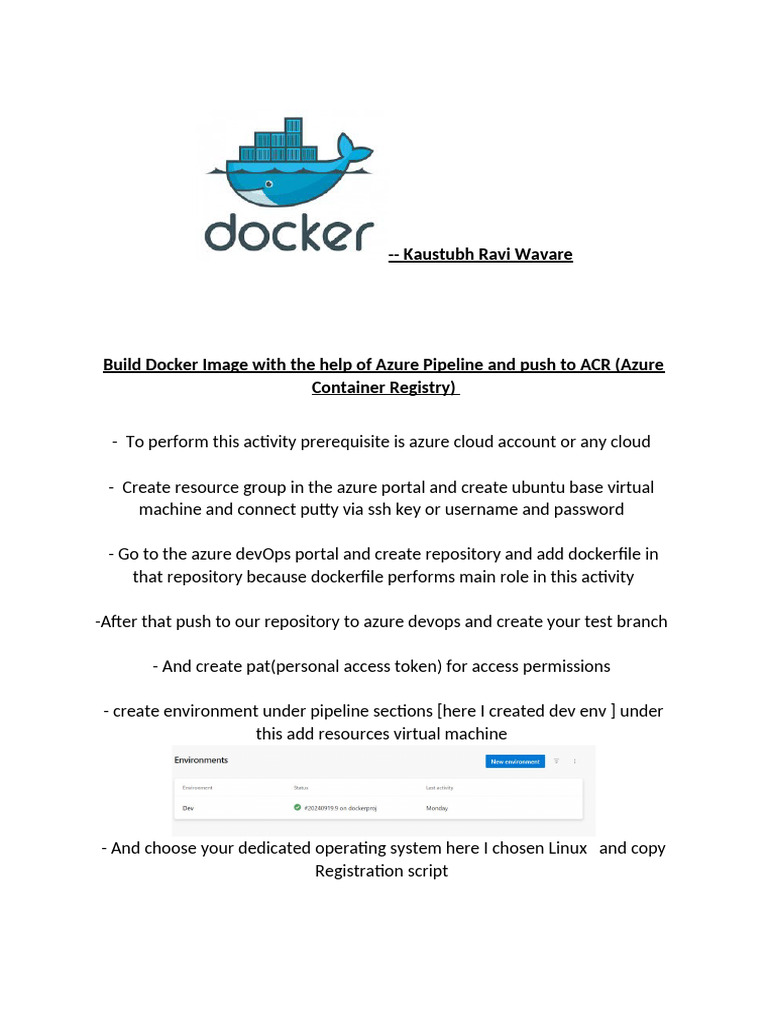 Build Docker Image With The Help of Azure Pipeline and Push To ACR (Azure Container Registry) | PDF