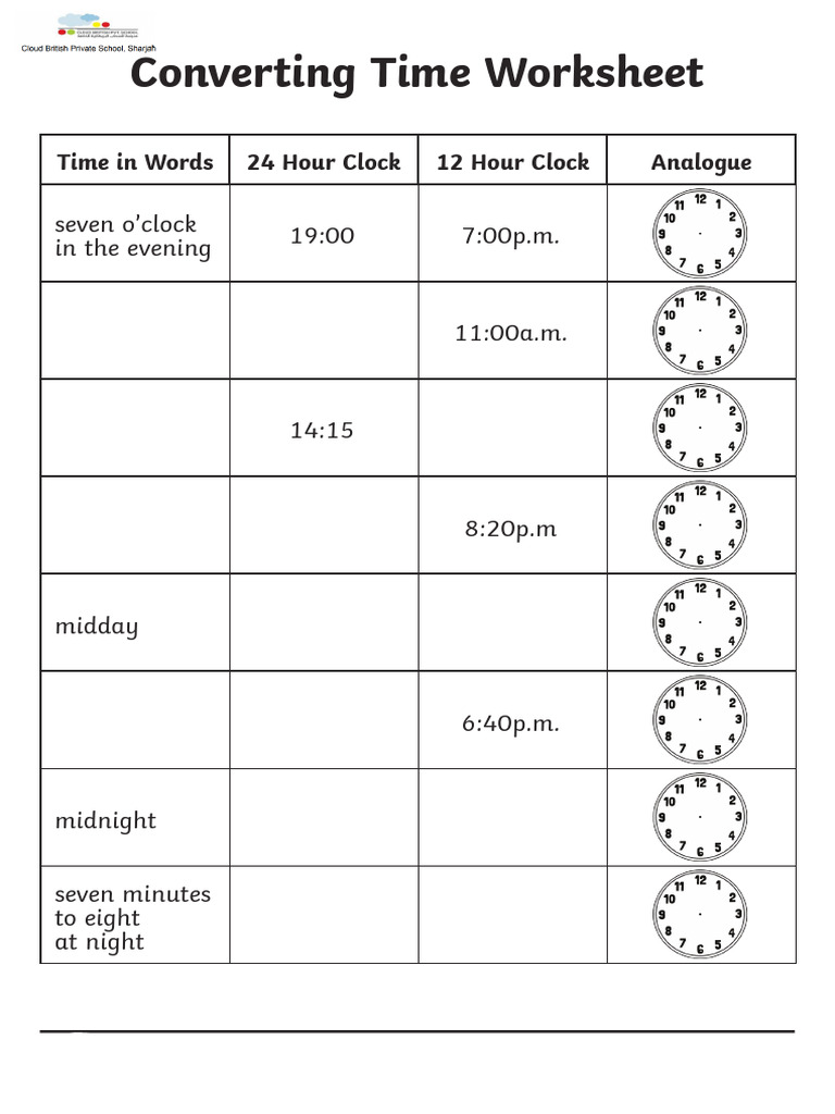 Year 4 Converting Time Worksheet | PDF