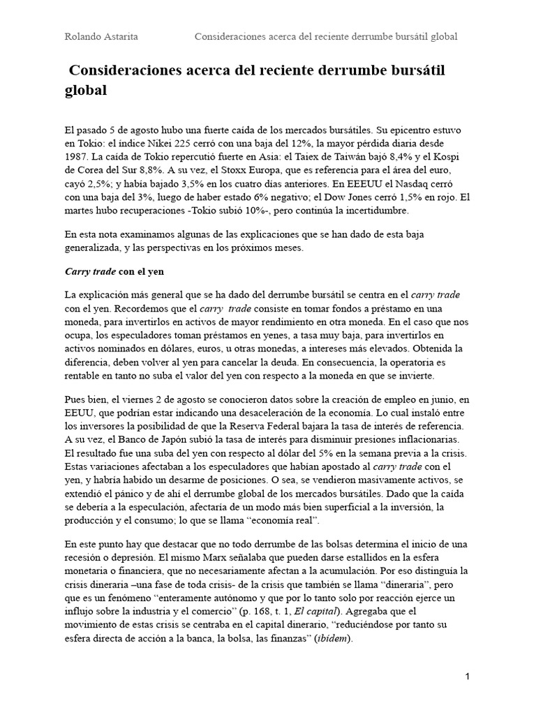 Consideraciones Acerca Del Reciente Derrumbe Bursátil Global | PDF