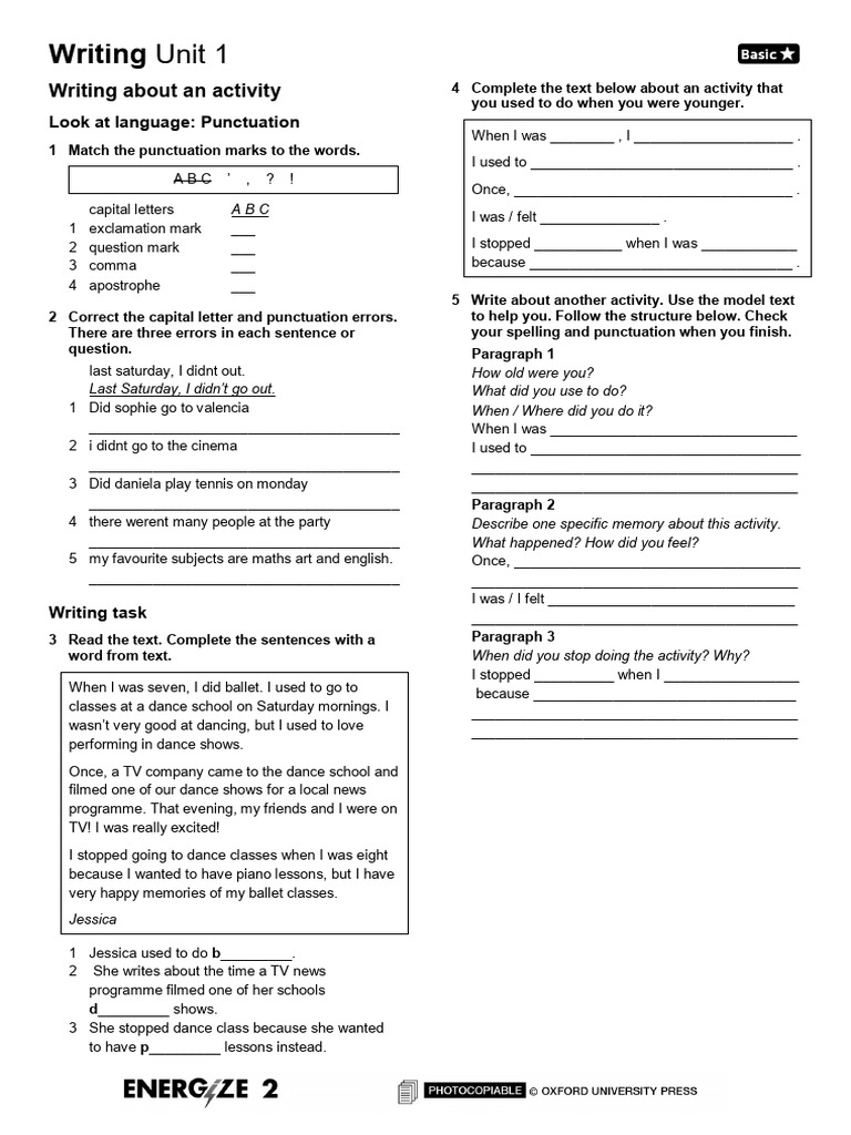 Energize2 Writing U1 Basic | PDF