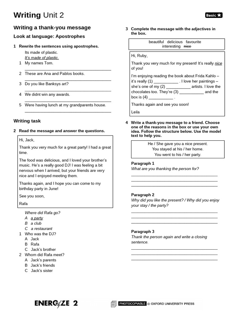 Energize2 Writing U2 Basic | PDF