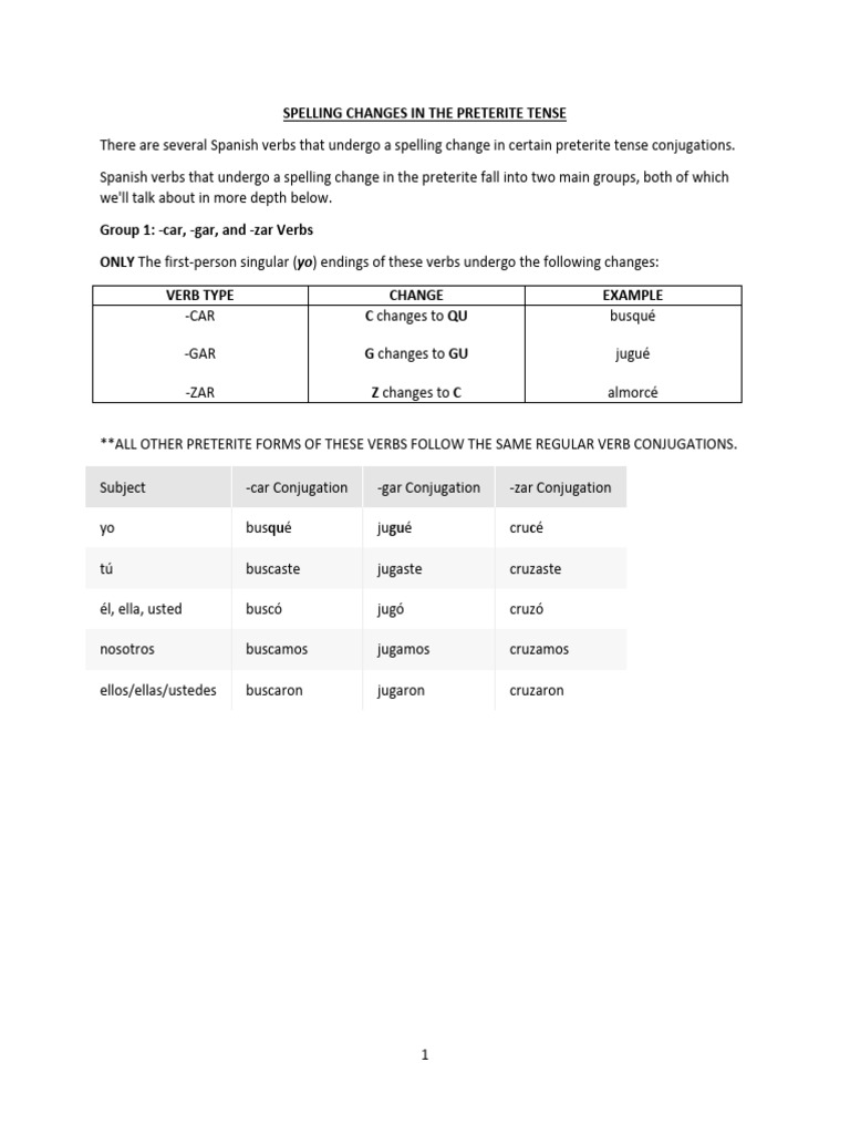 Spelling Changes in The Preterite Tense-1 | PDF