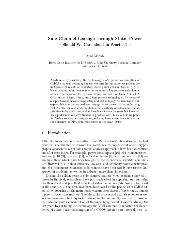 Side-Channel Leakage Through Static Power: - Should We Care About in ...