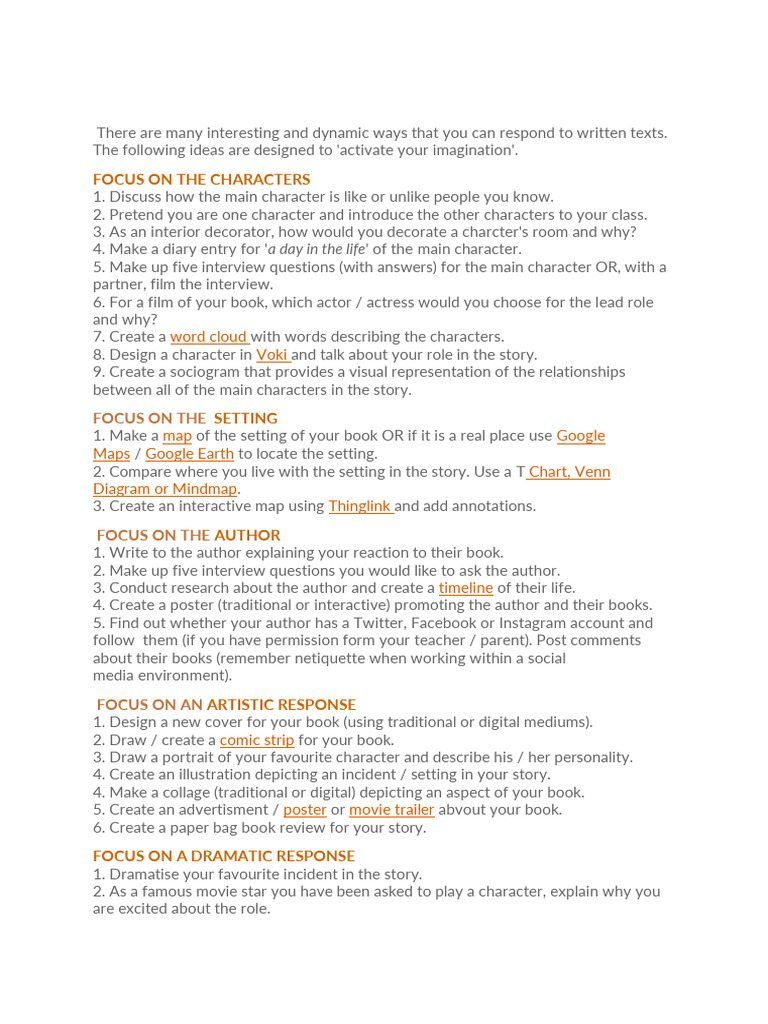 Great Ways To Respond To Literature | PDF