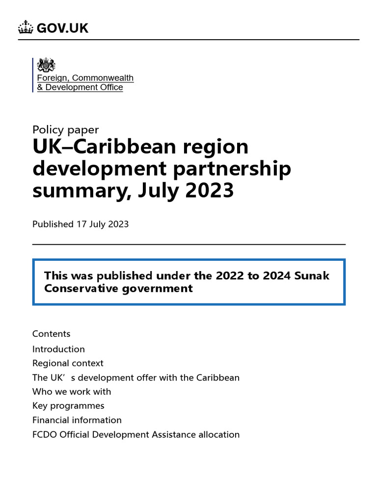 UK-Caribbean Region Development Partnership Summary, July 2023 - GOV ...