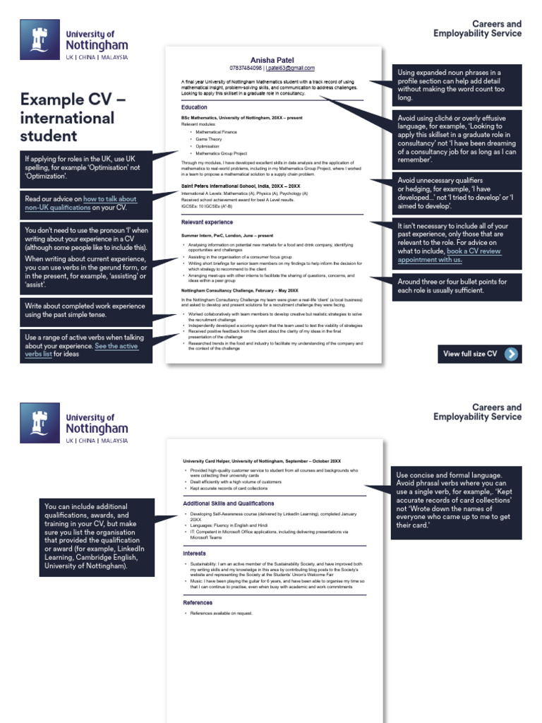 Example CV For An International Student | PDF