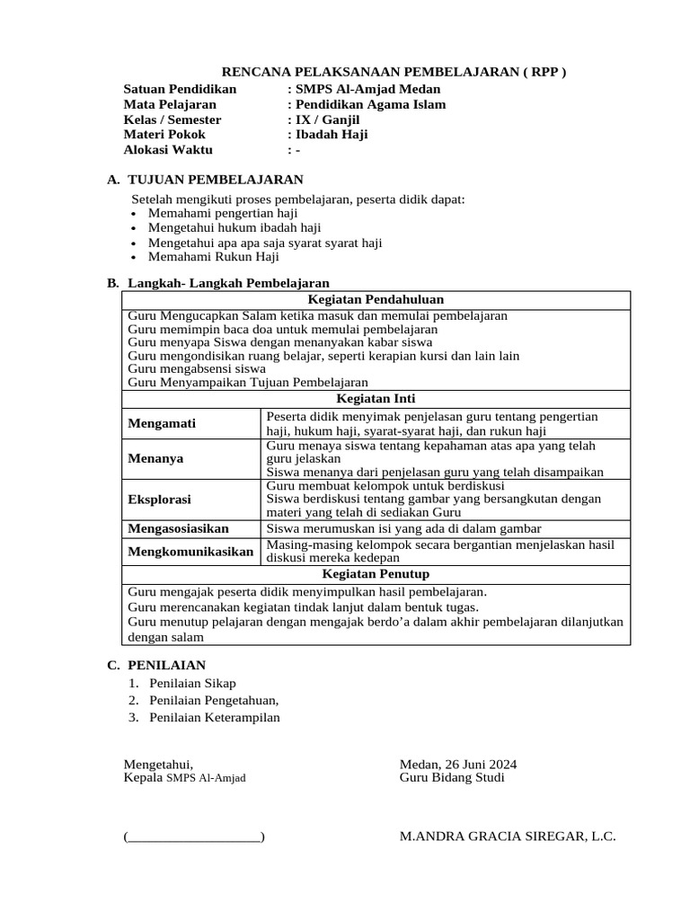 RPP Ibadah Haji | PDF