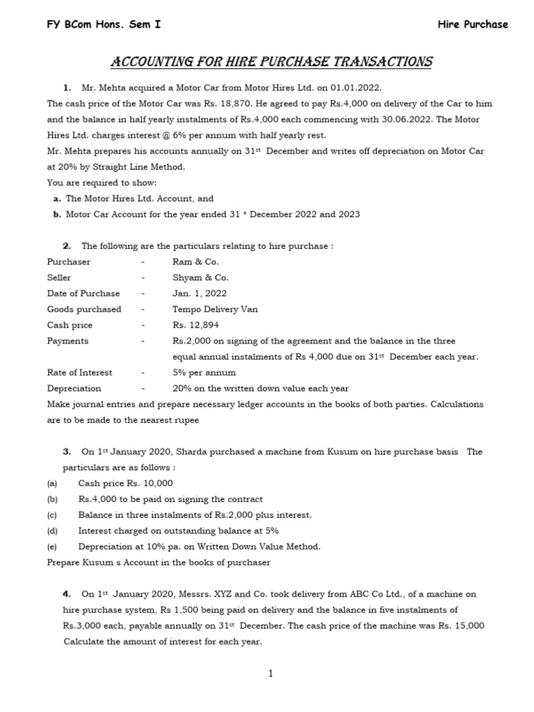 FY BCOM Hire Purchase Instalment | PDF