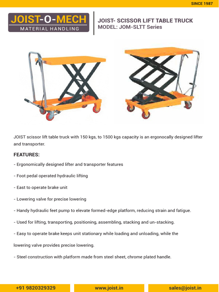 Joist o Mech - Scissor Lift Table Truck | PDF | Elevator | Vehicle ...