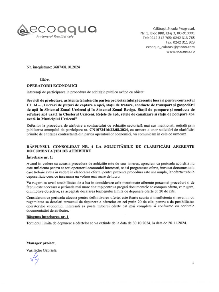 Raspuns Consolidat Solicitari de Clarificari Documentatie de Atribuire ...