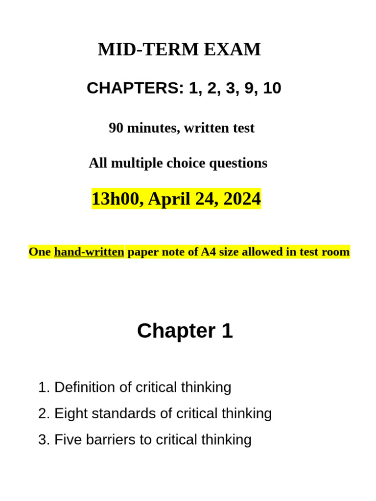 Review For Midterm Exam | PDF