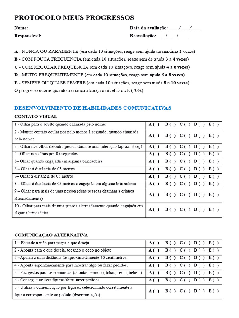 Protocolo Meus Progressos | PDF