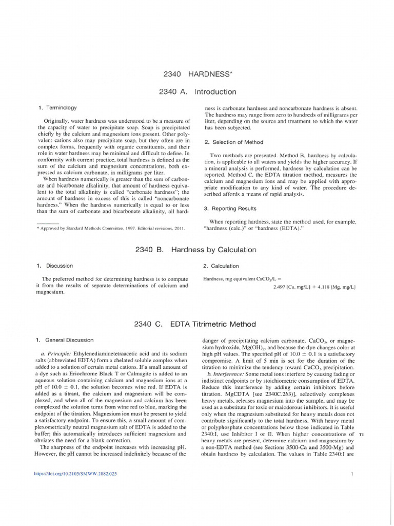23rd Ed. APHA 2340C (Hardness) | PDF