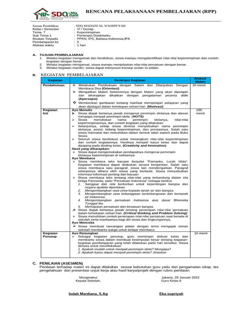 RPP Kelas 6 Tema 7-2 | PDF