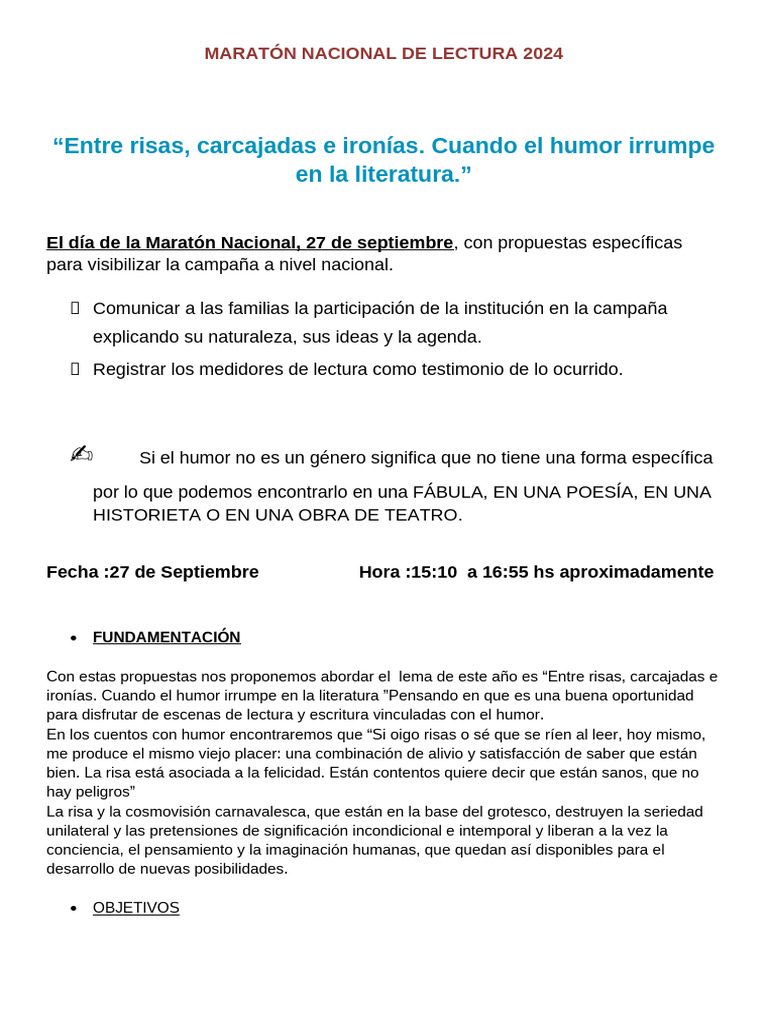 MARATÓN NACIONAL DE LECTURA 2024 | PDF