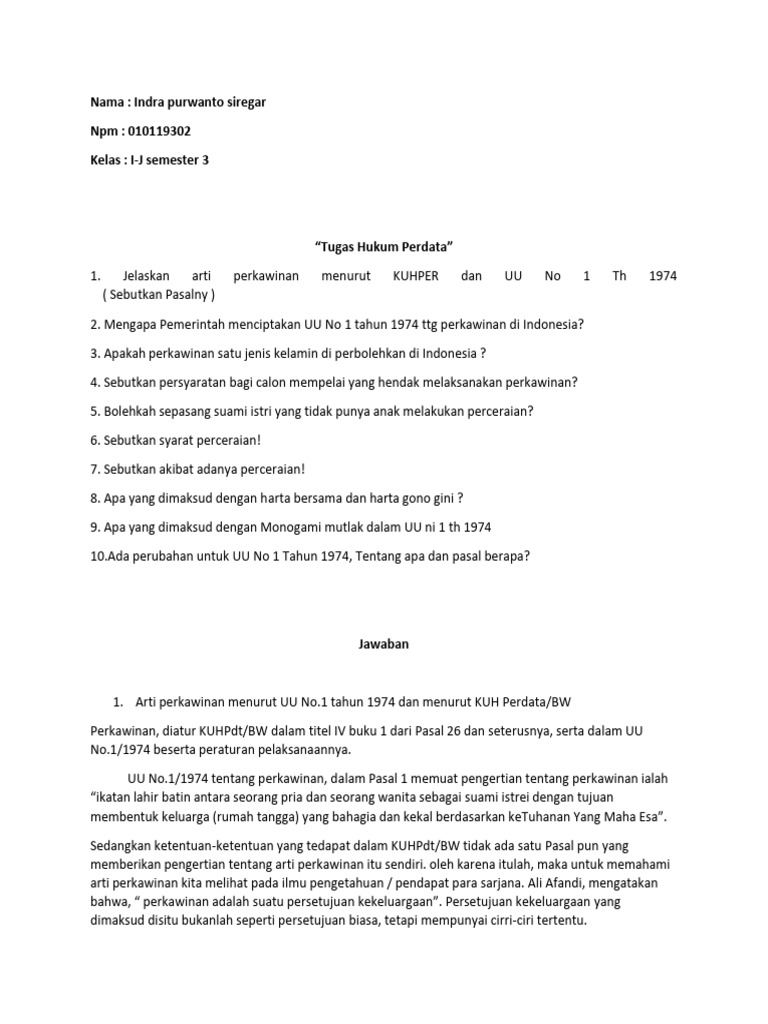HK Perdata Indra Purwanto 010119302 | PDF