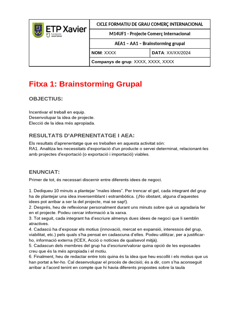 6864 20240916 Exercici AEA1 AA1 Brainstorming Grupal | PDF