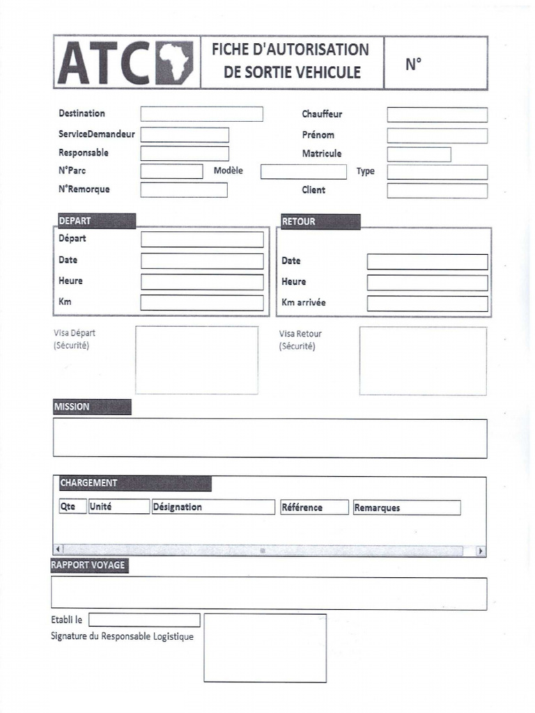 EN-LOG-001 Fiche d'autorisation de sortie véhicule | PDF