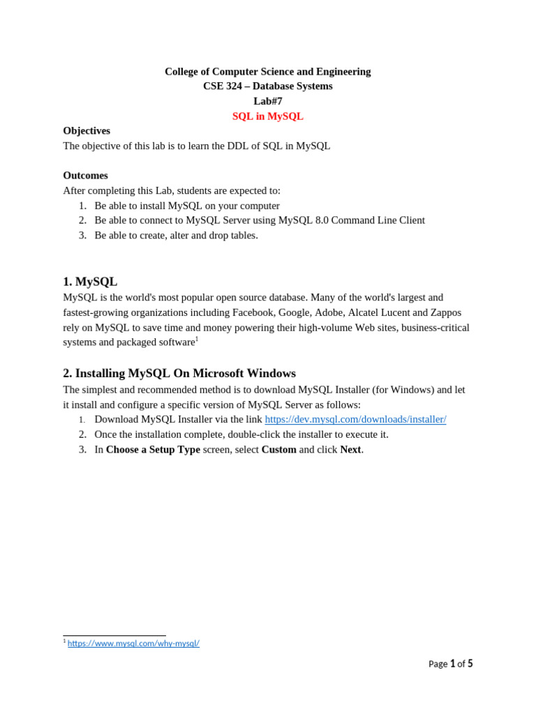 Lab7-SQL in Mysql | PDF