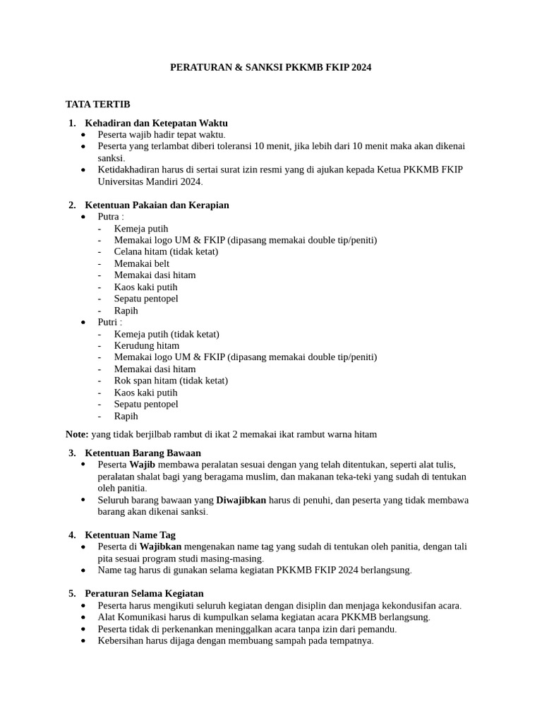 Peraturan PKKMB Fkip 2024 | PDF