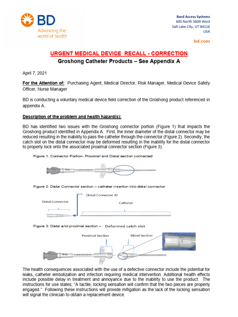 MDS Groshong-Catheter-Products-Recall CL EN | PDF | Food And Drug ...