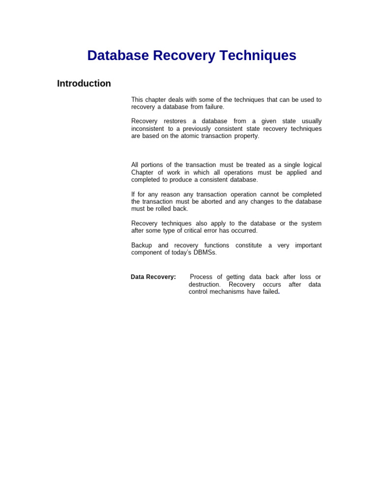 Database Recovery Techniques | PDF | Databases | Database Transaction