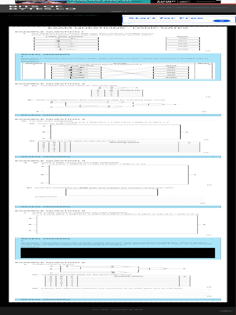 Exam Questions - Logic Gates - Bits of Bytes - Co | PDF | Digital ...