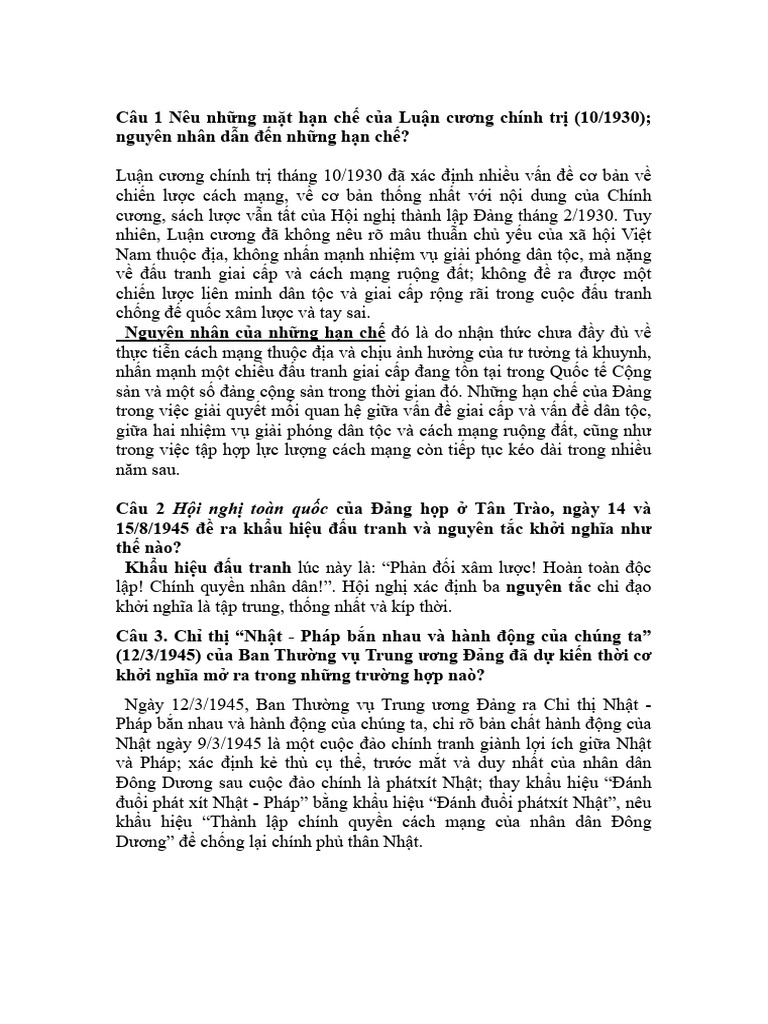 Lịch Sử Đảng Ôn Thi | PDF