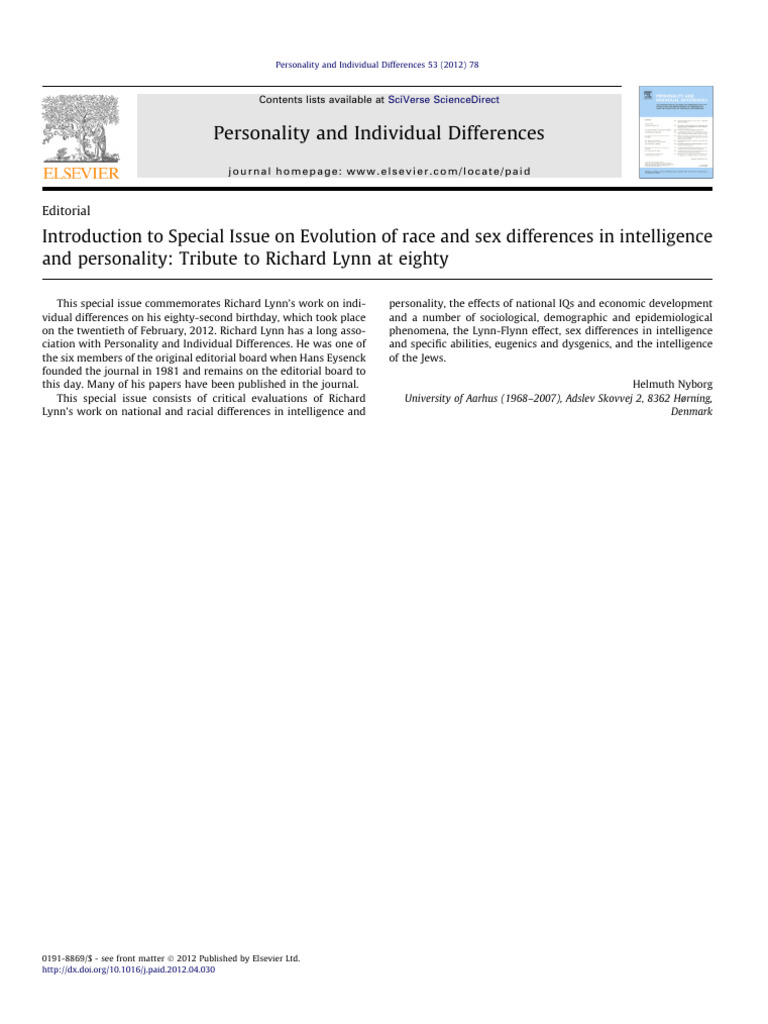 Personality and Individual Differences: Editorial | PDF