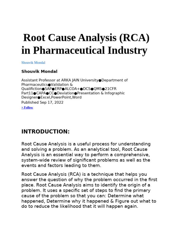 Root Cause Analysis Rca Pdf