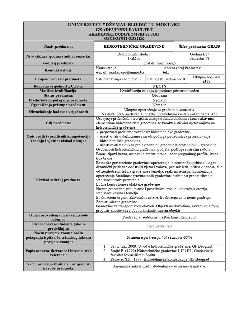 Hidrotehnicke Gradevine | PDF