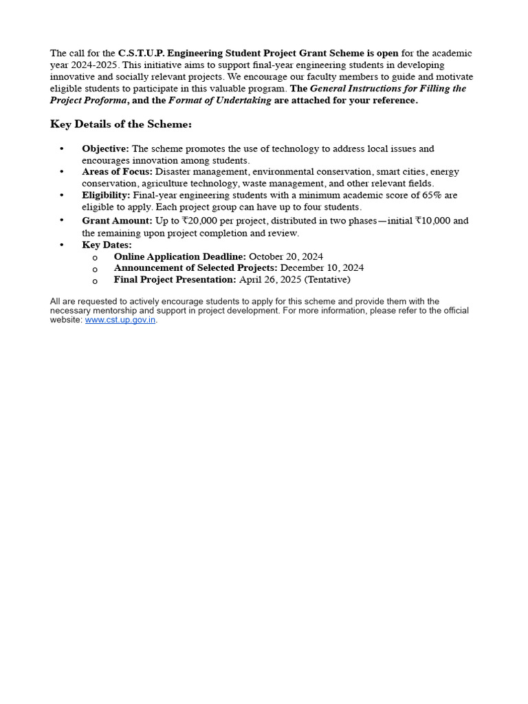 Notification CSTUP Grant Projects Students | PDF