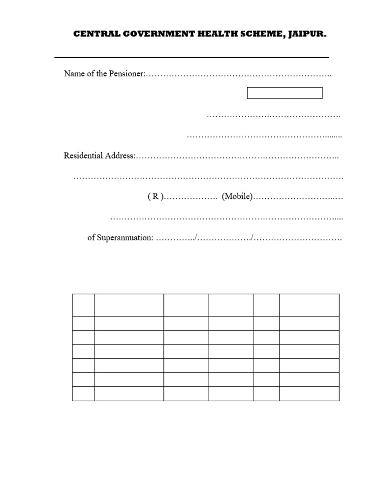 CGHS Pensioner Card Form As On June 20 | PDF