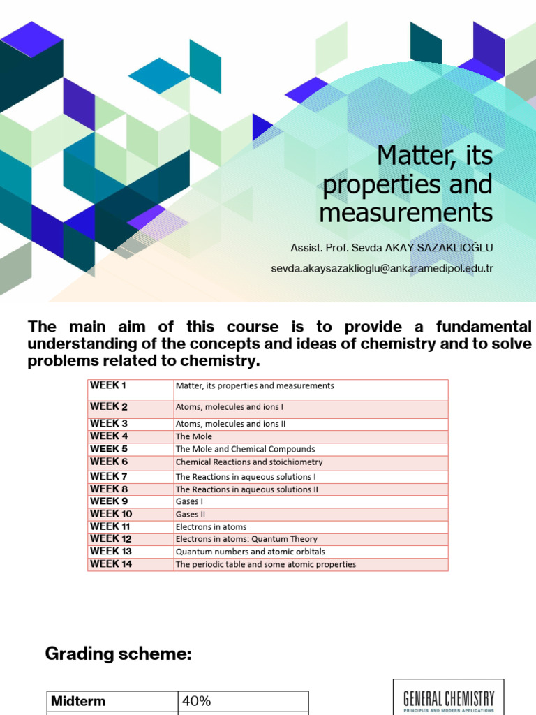 1. Matter, its properties and measurements -first part of the second ...
