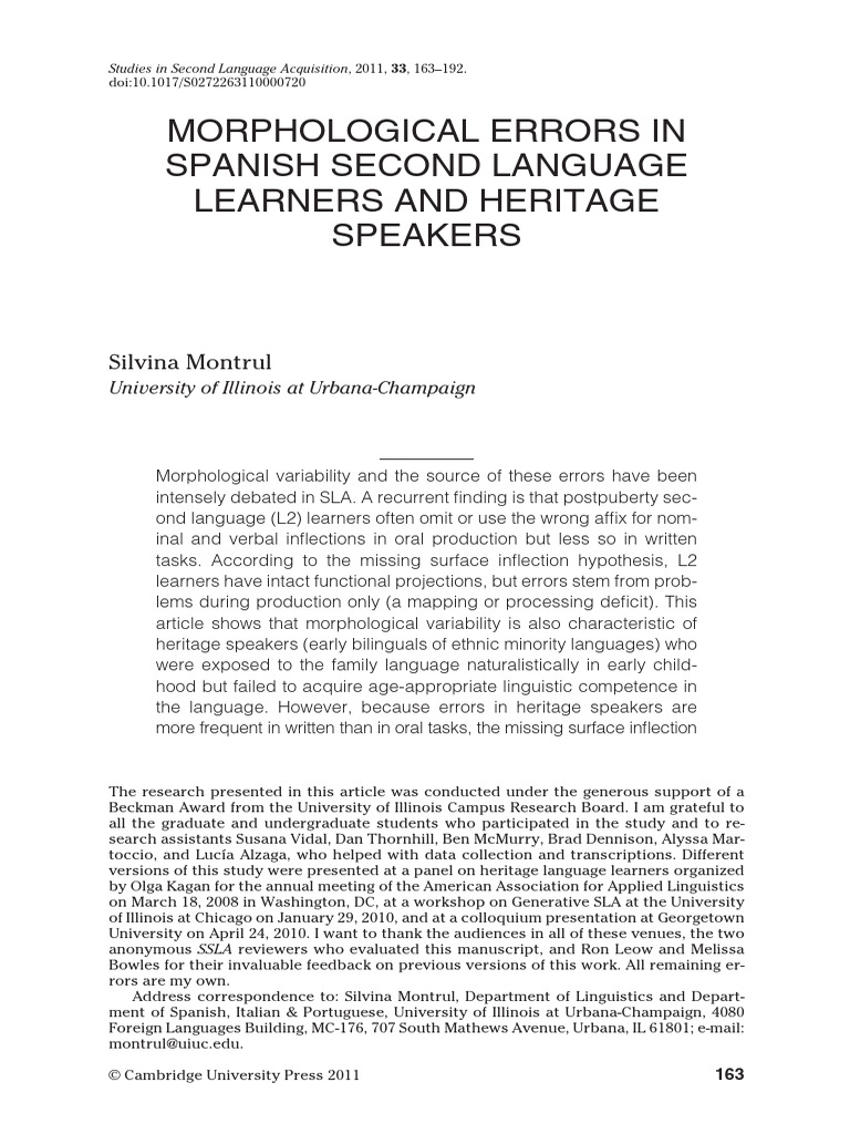 Silvina Montrul Morphological Errors in SP L2 | PDF