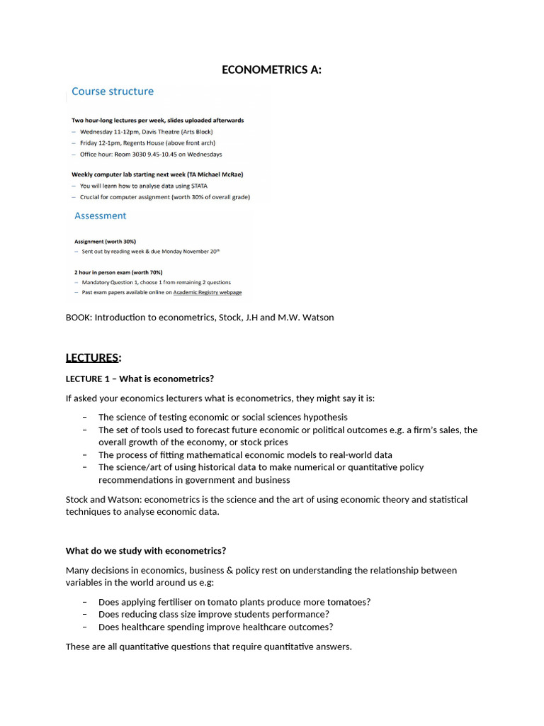 Econometrics A | PDF