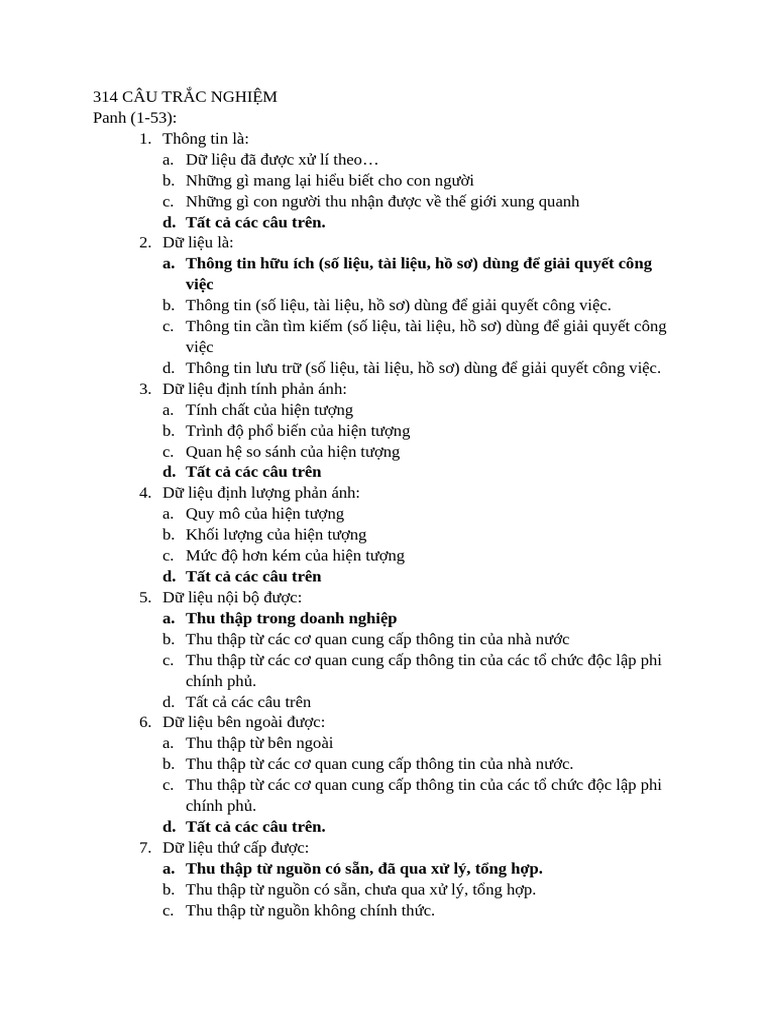 314 CÂU TRẮC NGHIỆM HTQLTT | PDF