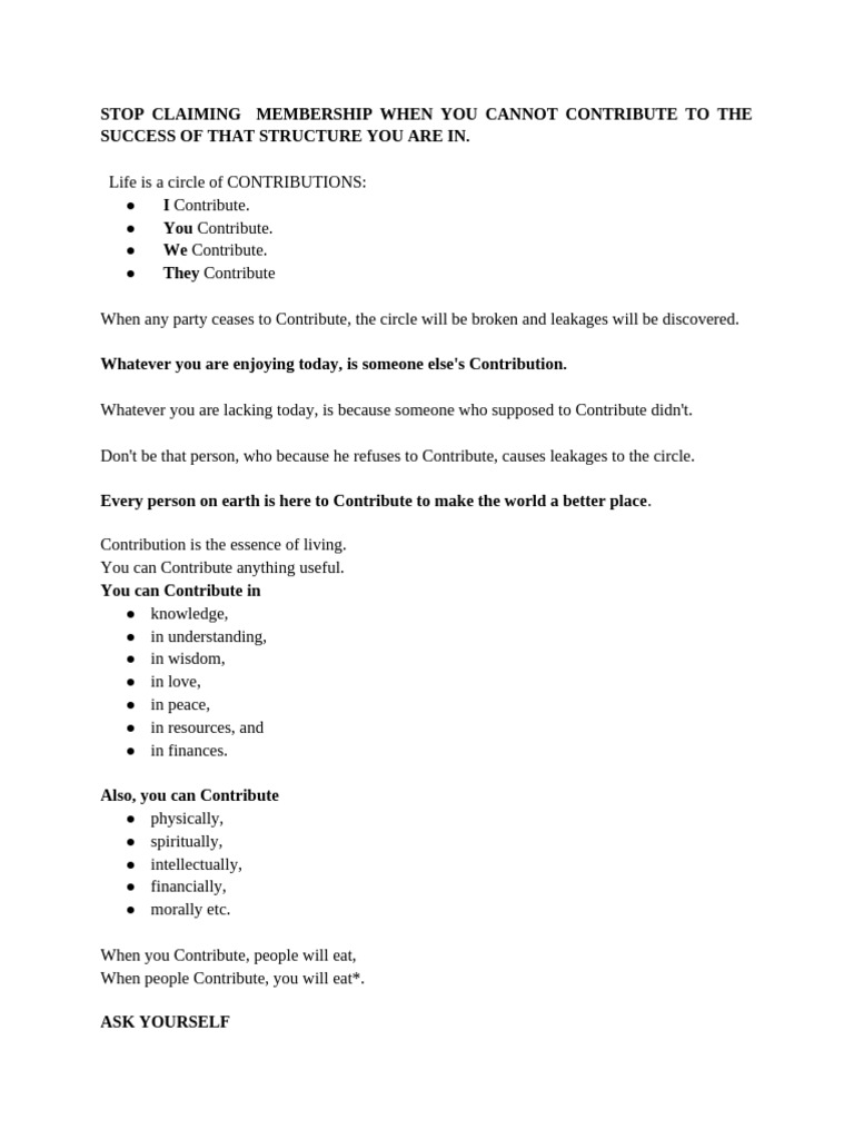 Stop Claiming Membership When You Cannot Contribute To The Success of ...