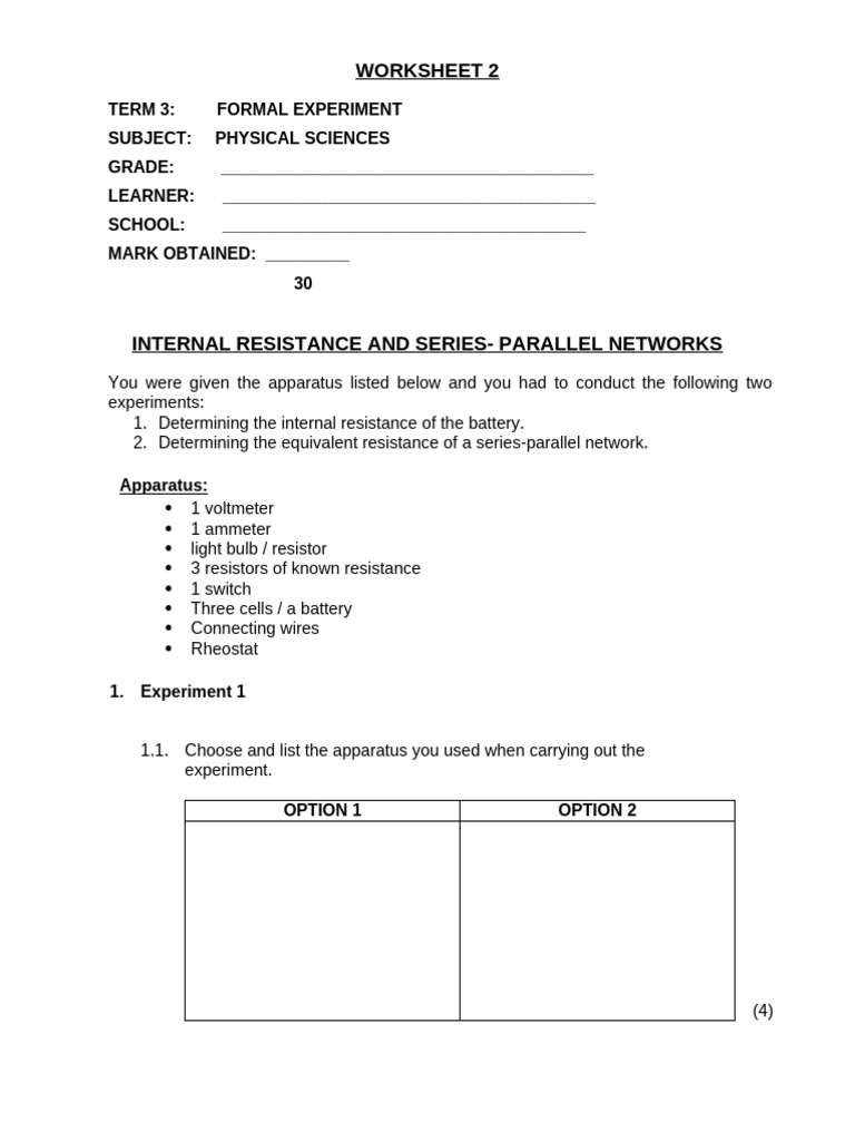 GRADE 12 INTERNAL RESISTANCE AND SERIES | PDF