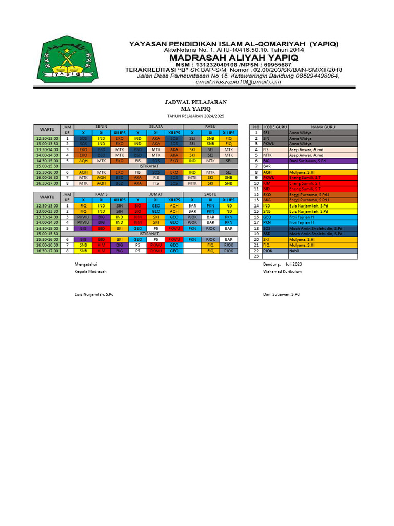 Jadwal Ma Yapiq 2425 | PDF