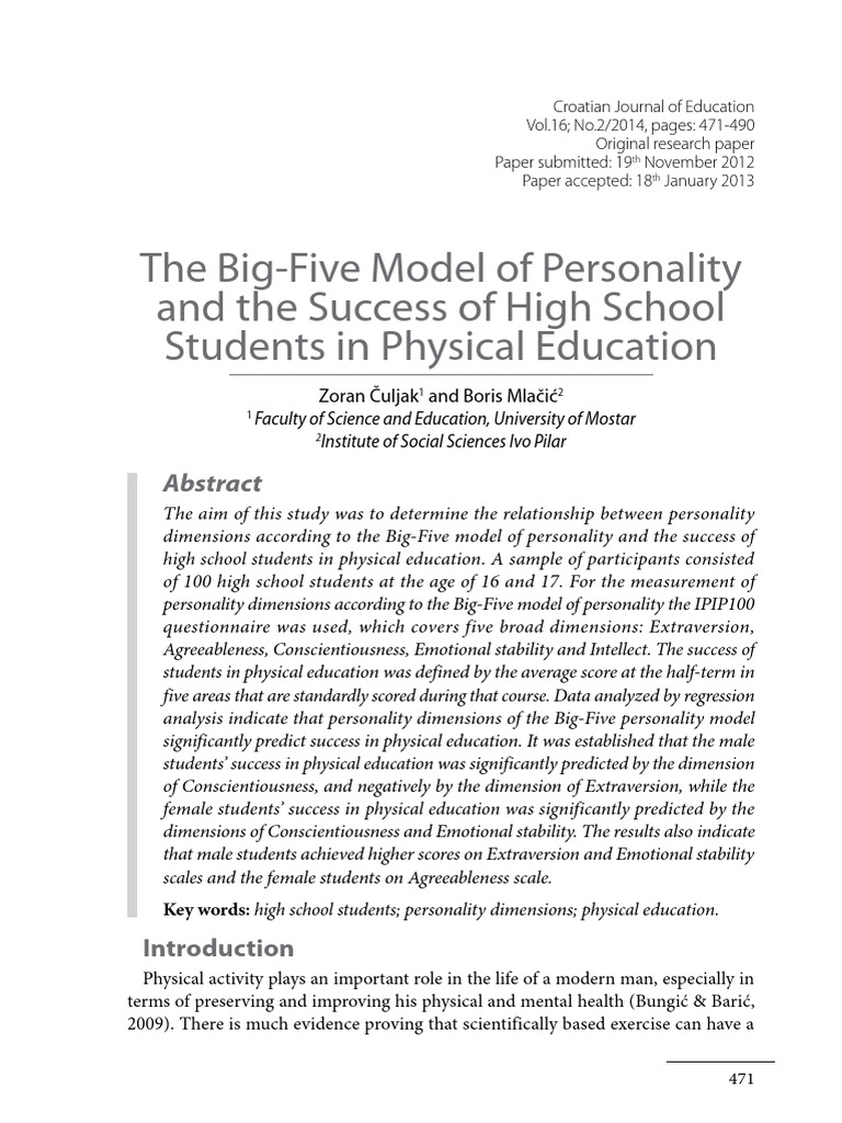 The Big Five Model of Personality and TH | PDF
