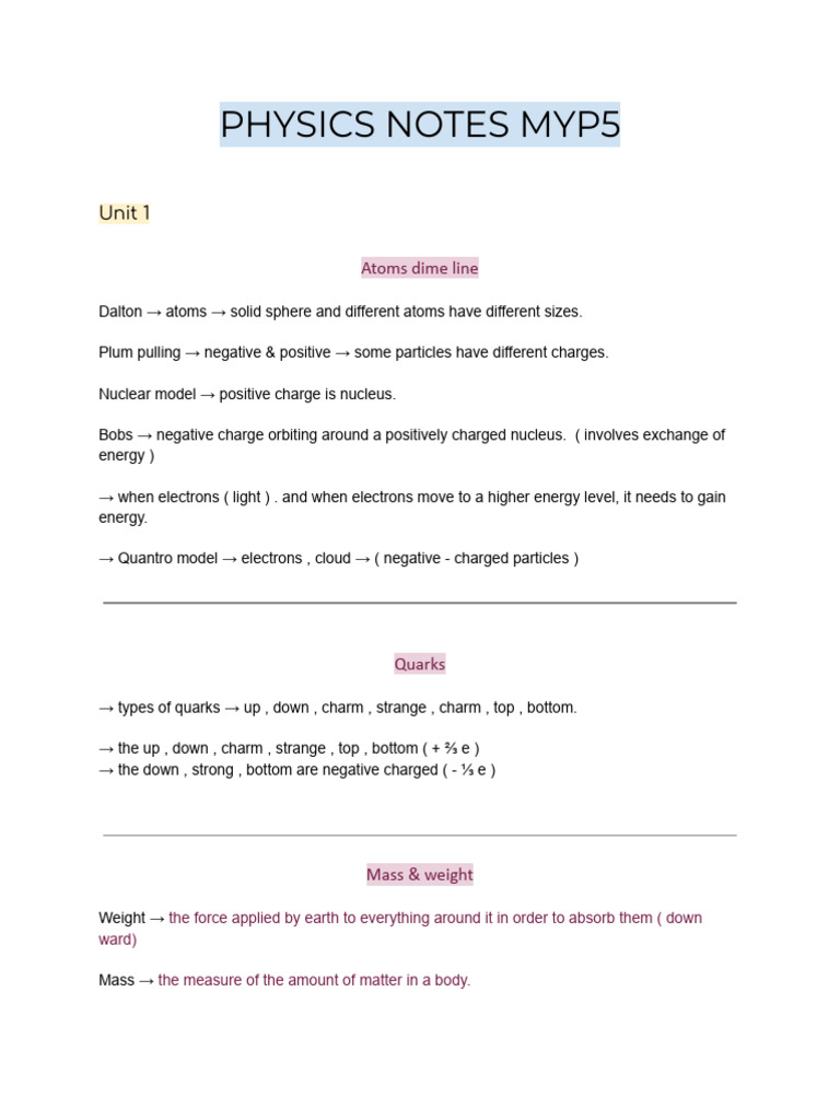 Physics Notes Myp5 | PDF