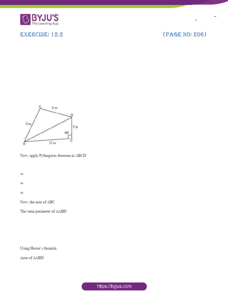 NCERT Solutions For Class 9 Maths Chapter 12 Herons Formula Exercise 12 ...