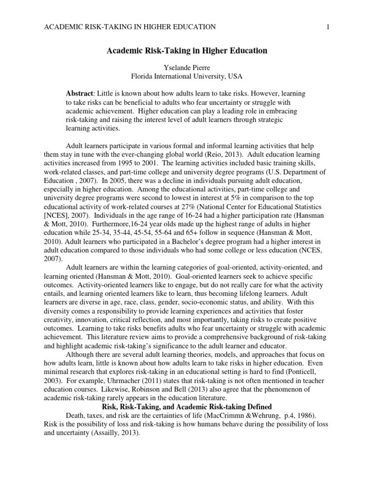 Academic Risk-Taking in Higher Education | PDF